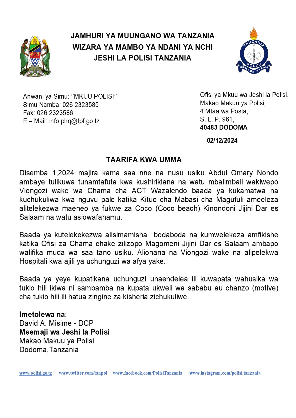 TAARIFA KWA UMMA ABDUL NONDO APATIKANA BAADA YA KUTELEKEWA COCO BEACH ...