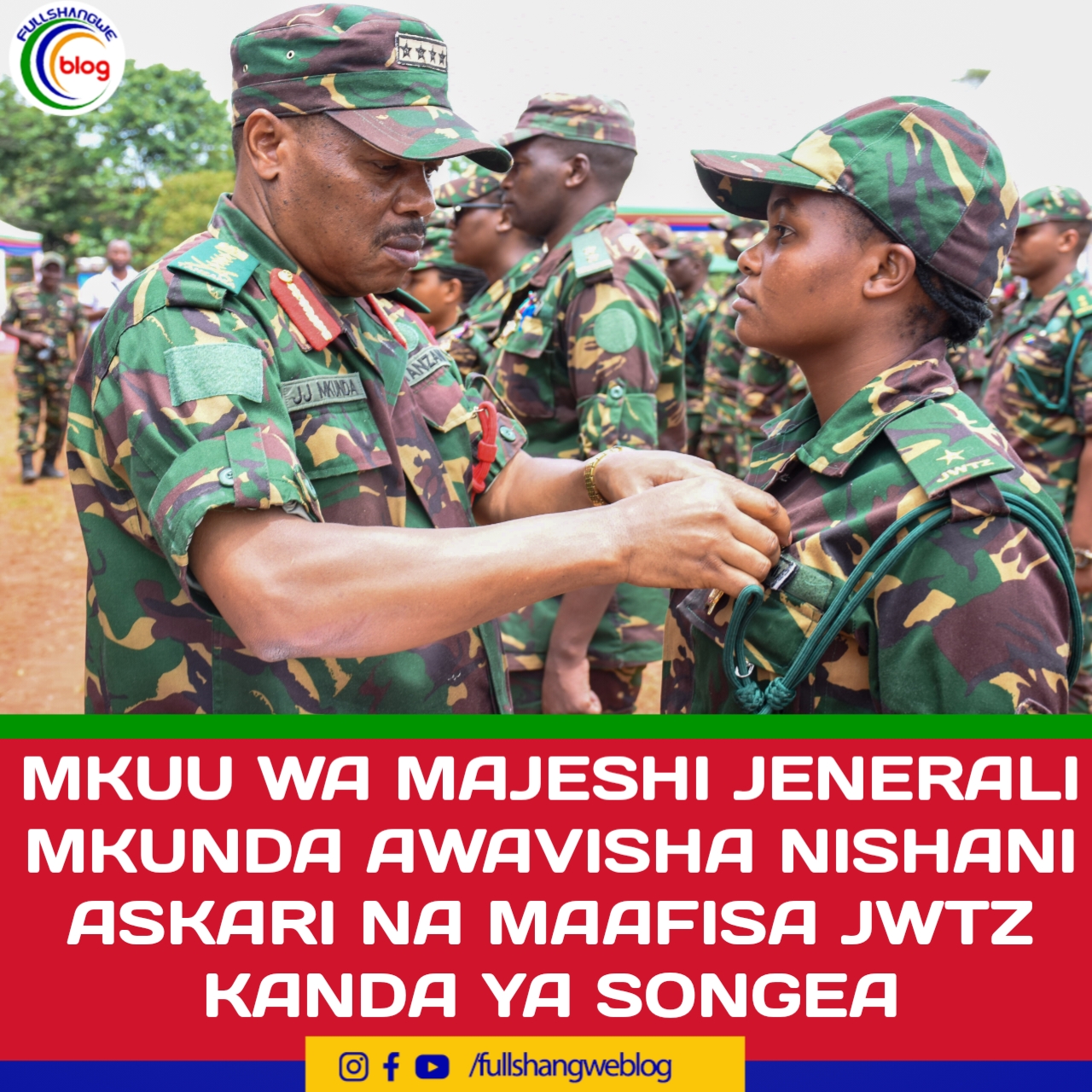MKUU WA MAJESHI JENERALI MKUNDA AWAVISHA NISHANI ASKARI NA MAAFISA JWTZ ...